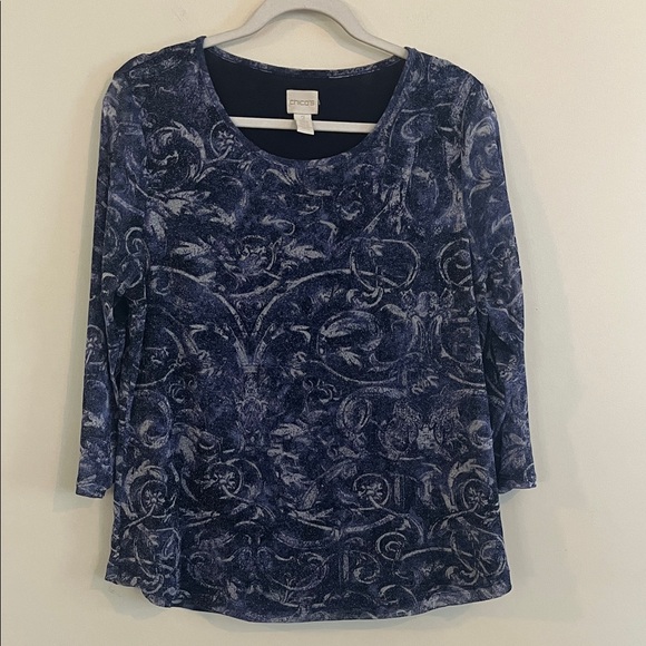 Chico's | Tops | Vintage Chicos Blue Abstract Metallic Sheer Top ...